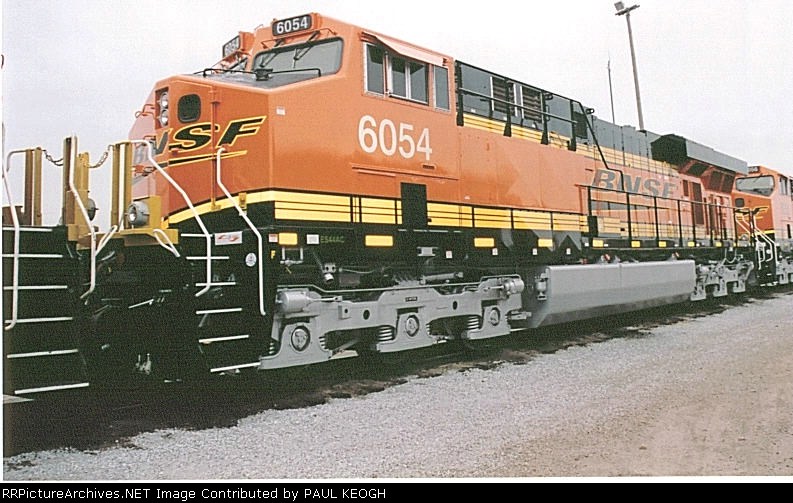 The reflection of the flash lights up BNSF 6054 at Lincoln motor works and her sister BNSF 6056.